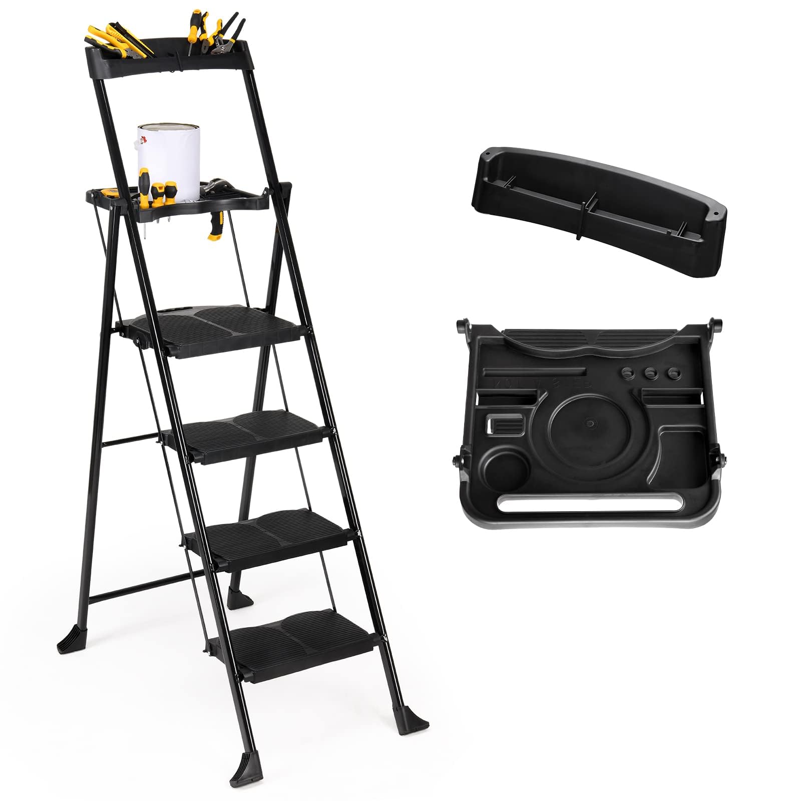 ALPURLAD 4 Step Ladder with 2 Tool Platform Lightweight Folding ...