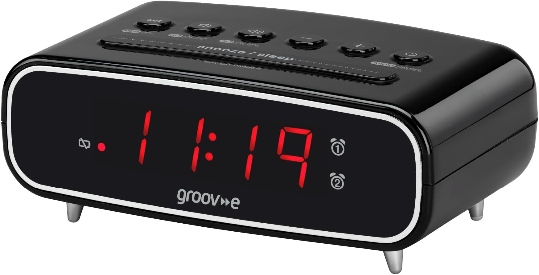 Groov-e Rise - Digital Alarm Clock with FM Radio, LCD Display, & Dimmer ...
