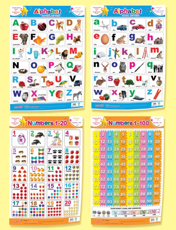 2 in 1 Preschool Charts-Alphabet Small&Capital Letters / Numbers 1-10&1 ...