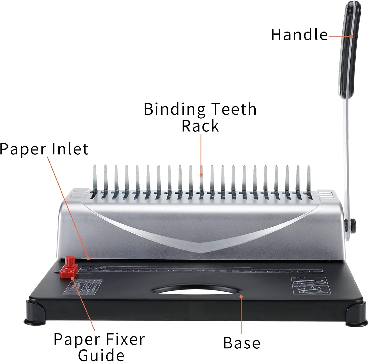 Comb Binding Machine Manual Paper Punch Binder 21 Rectangle Hole 450 Sheet Paper for Office, School