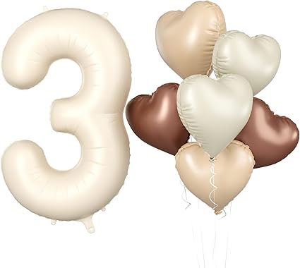 Amazon.com: Biapian 40 Inch Cream White Number 3 Balloons, Beige White ...