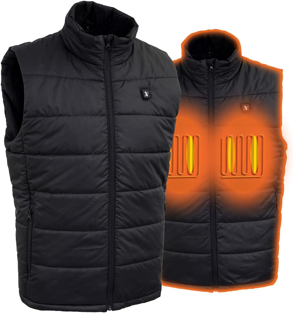 Nexgen Heat Men's NXM3301SET Puffer Black Heated Vest, Heated Winter ...