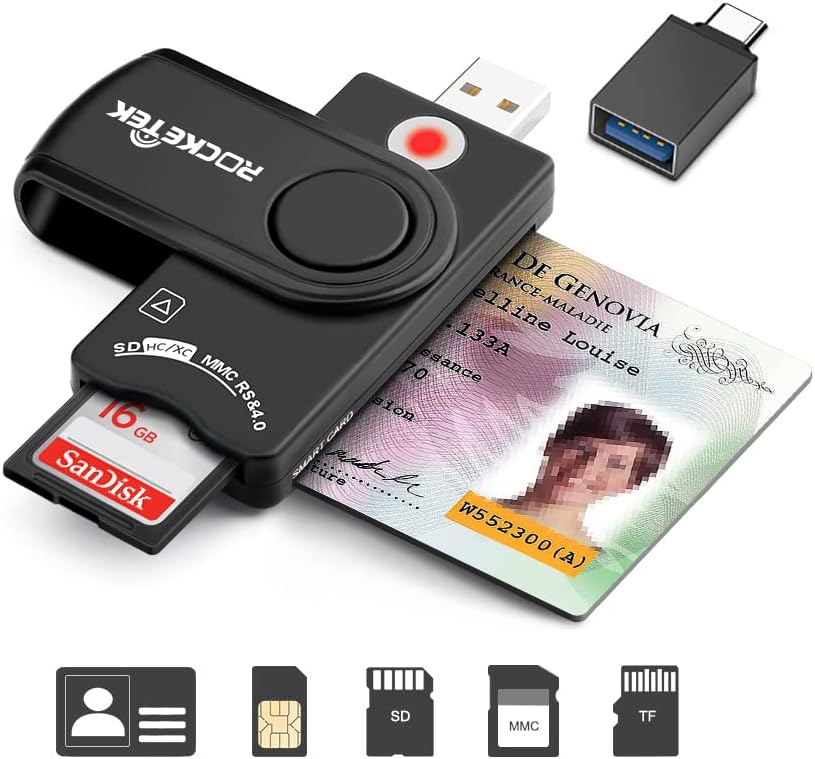 4-in-1 Type-C Multi Card Reader, Type C CAC Reader DOD Military USB C ...