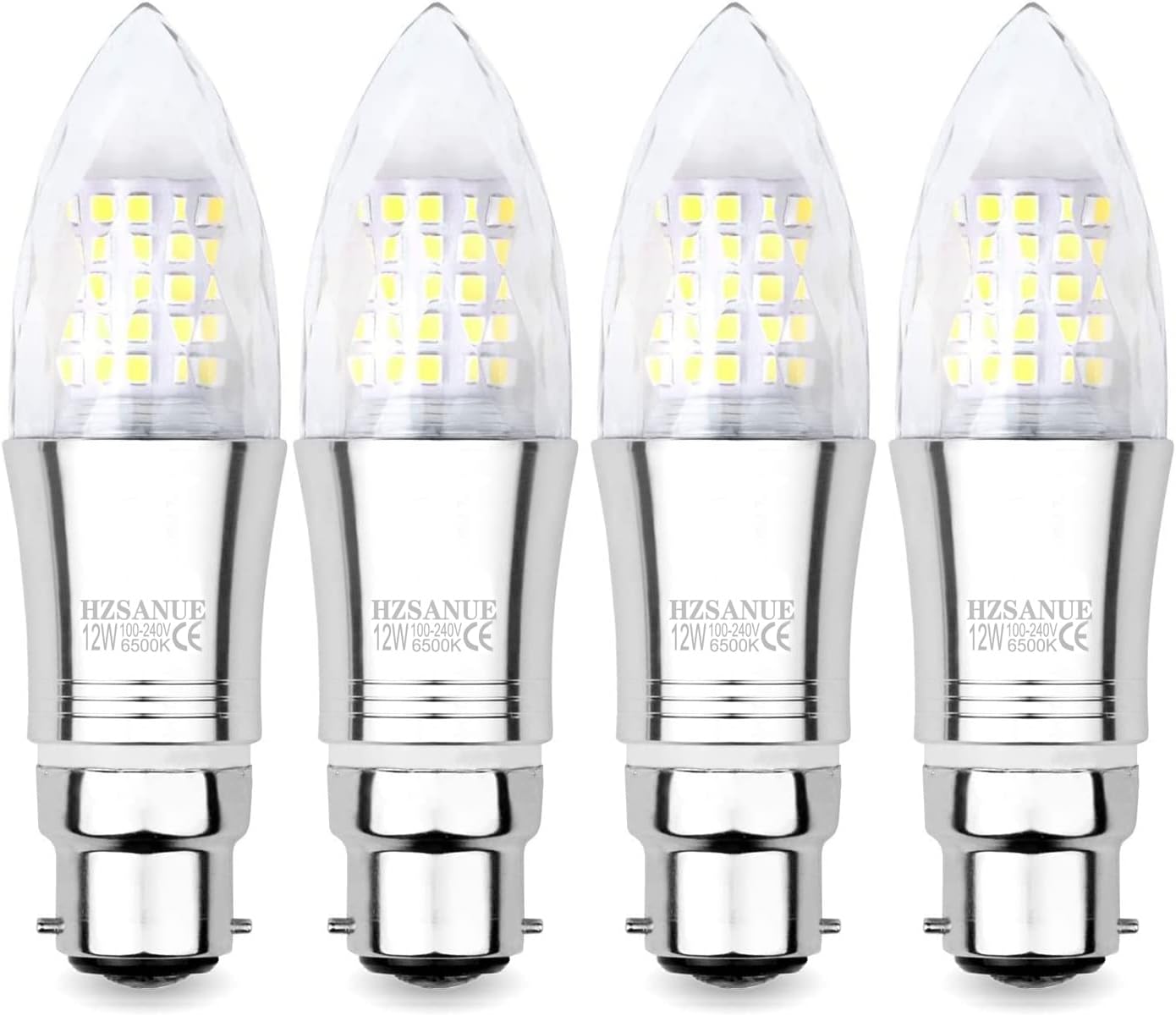 HZSANUE B22 Bayonet Cap LED Candle Bulbs 12W, 6500K Daylight White, Non Dimmable, 1350Lm, 100W ...