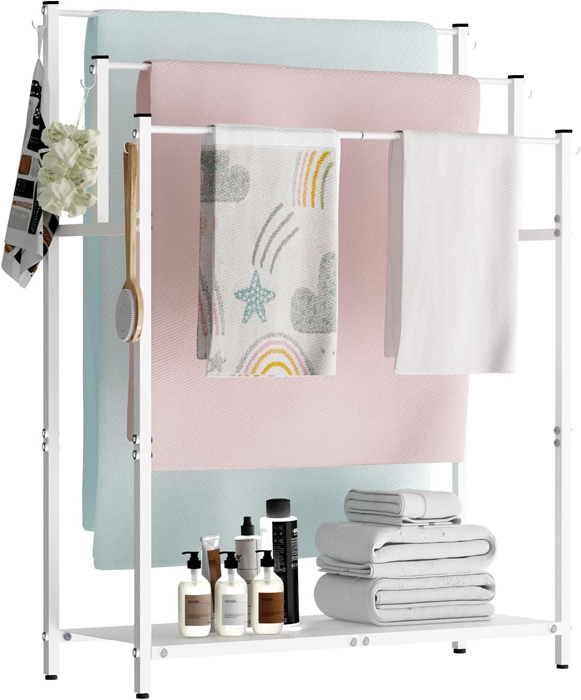 Amazon.com: Mondazie 44” Tall Free Standing Towel Racks with 6 Hooks ...