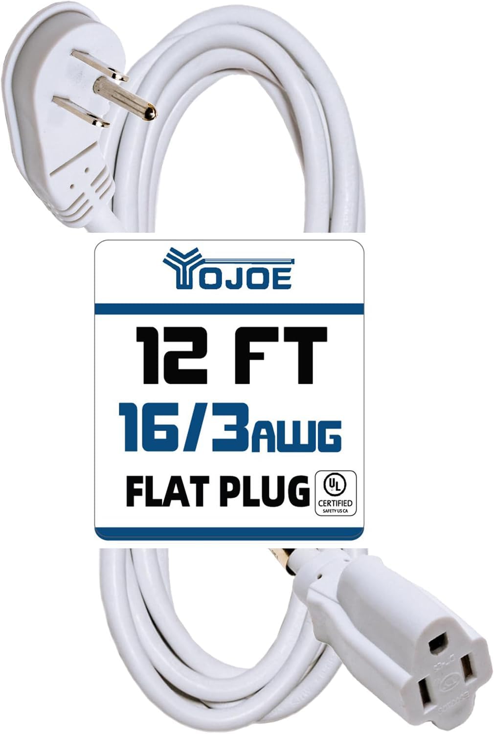 Amazon.com: PALARINE Indoor Flat Plug White Extension Cord 12ft, UL ...