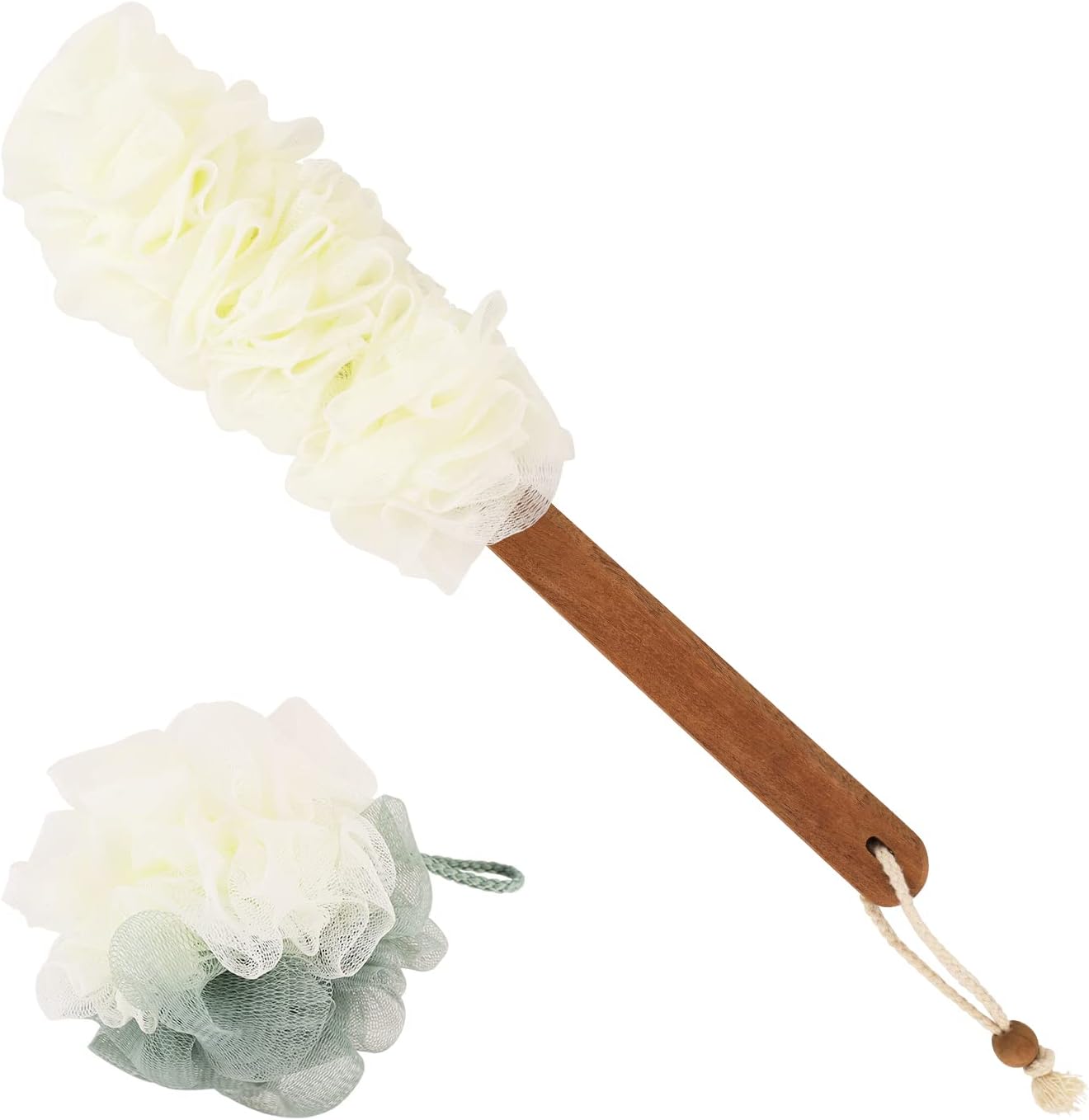 Teak Wood Long Handled Loofah, Body Puff Shower, Loofah on a Stick ...