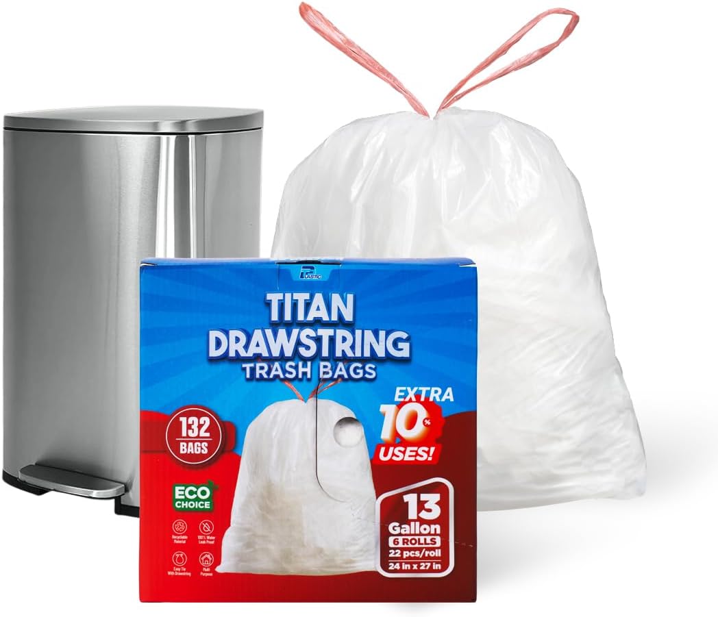 Amazon.com: TP Plastic Tall Kitchen Trash Bags, 13 Gallon Drawstring ...