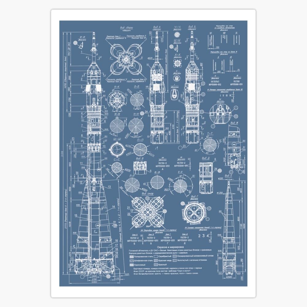 Amazon.com - Vintage Soyuz Rocket Blueprints Russian Soviet Era Space ...