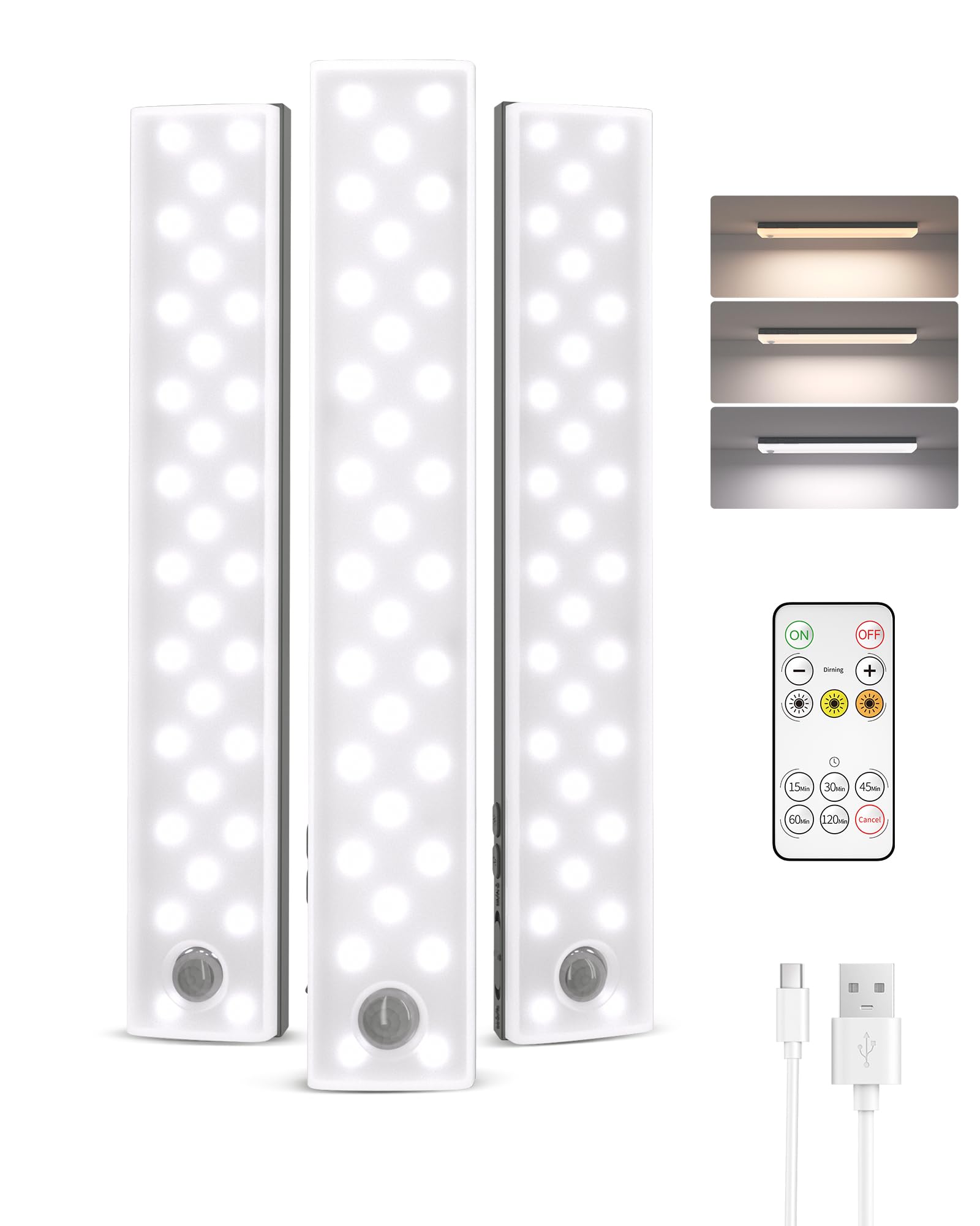 EZVALO 62 LEDs Under Cabinet Lighting, 2000mAh LED Closet Lights with ...