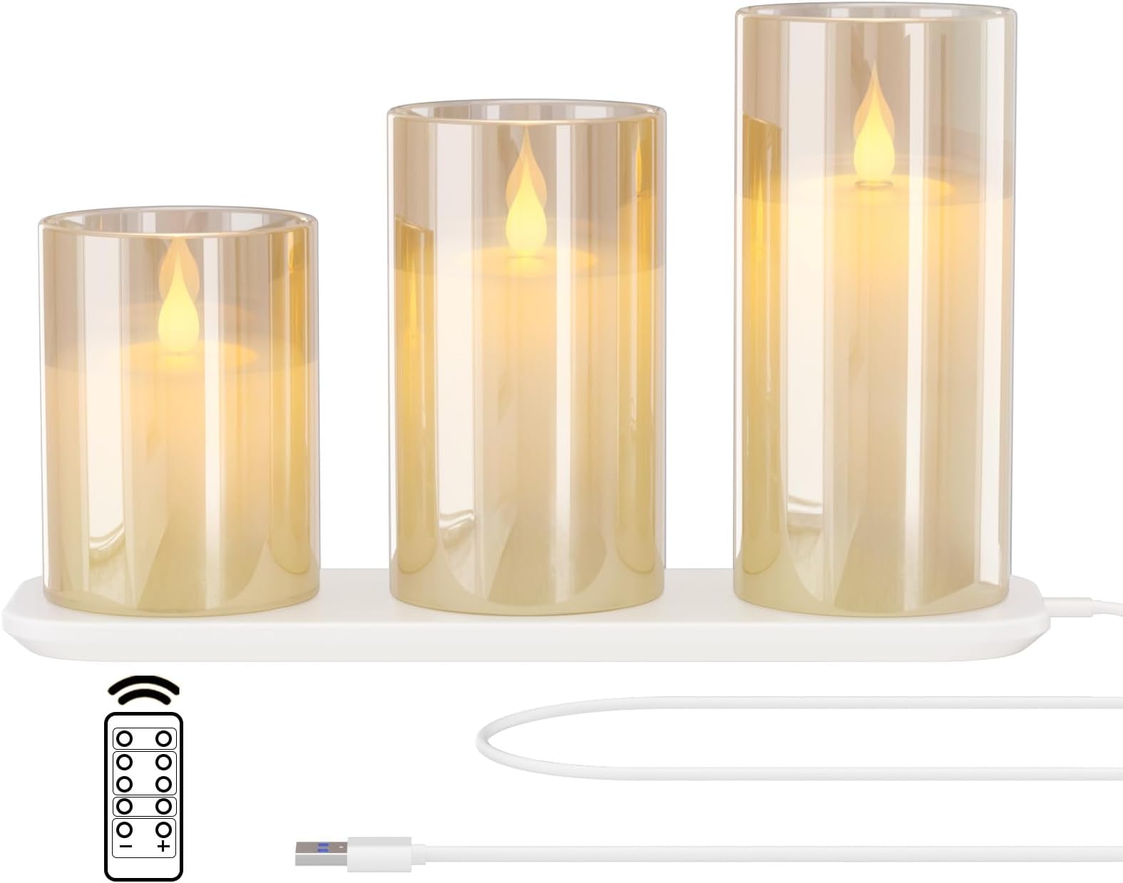 Lot de 3 bougies LED rechargeables avec télécommande - En plastique - Sans flamme - Bougies ...