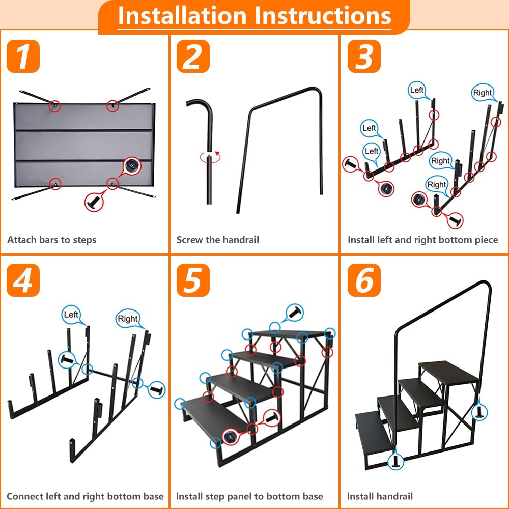 LUCKUP 4 Step RV Stairs with Handrail- Non Slip Hot Tub Steps Portable ...
