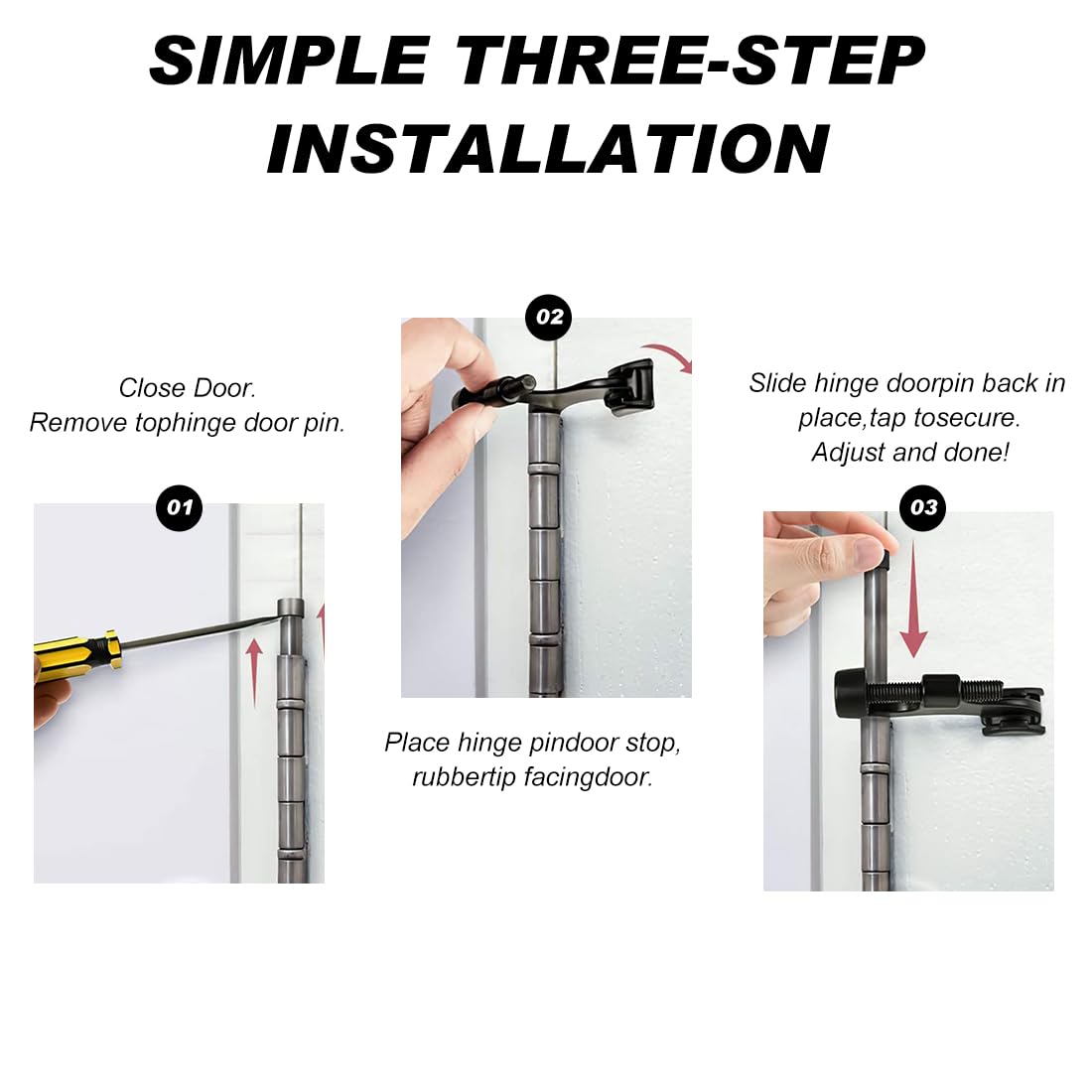 Snapklik.com : Hinge Pin Door Stopper 3 Pack Black Adjustable Head ...