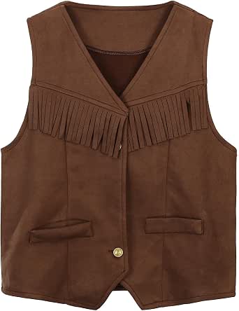 Amazon.com: Girl's Faux Suede Tassel Vest Tops Sleeveless Kids Vests ...