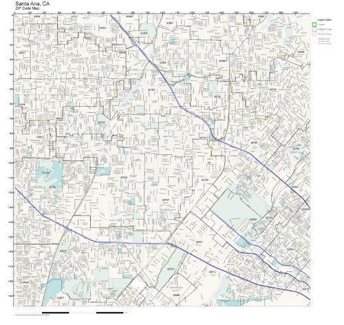 Amazon.com : ZIP Code Wall Map of Santa Ana, CA ZIP Code Map Laminated ...