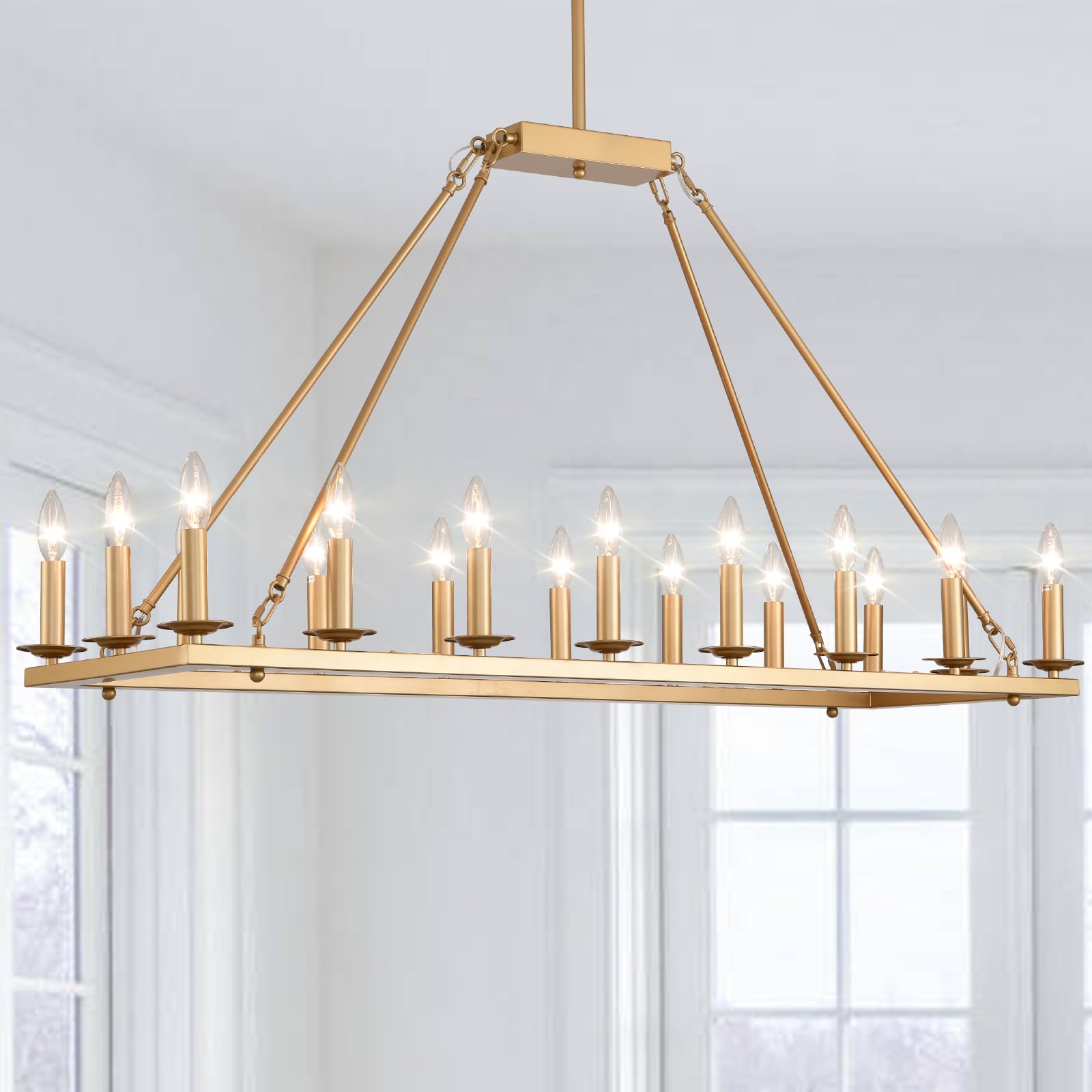 QJMPP Rectangular Gold Dining Room Light Fixture Over Table, 48-Inch 18 ...