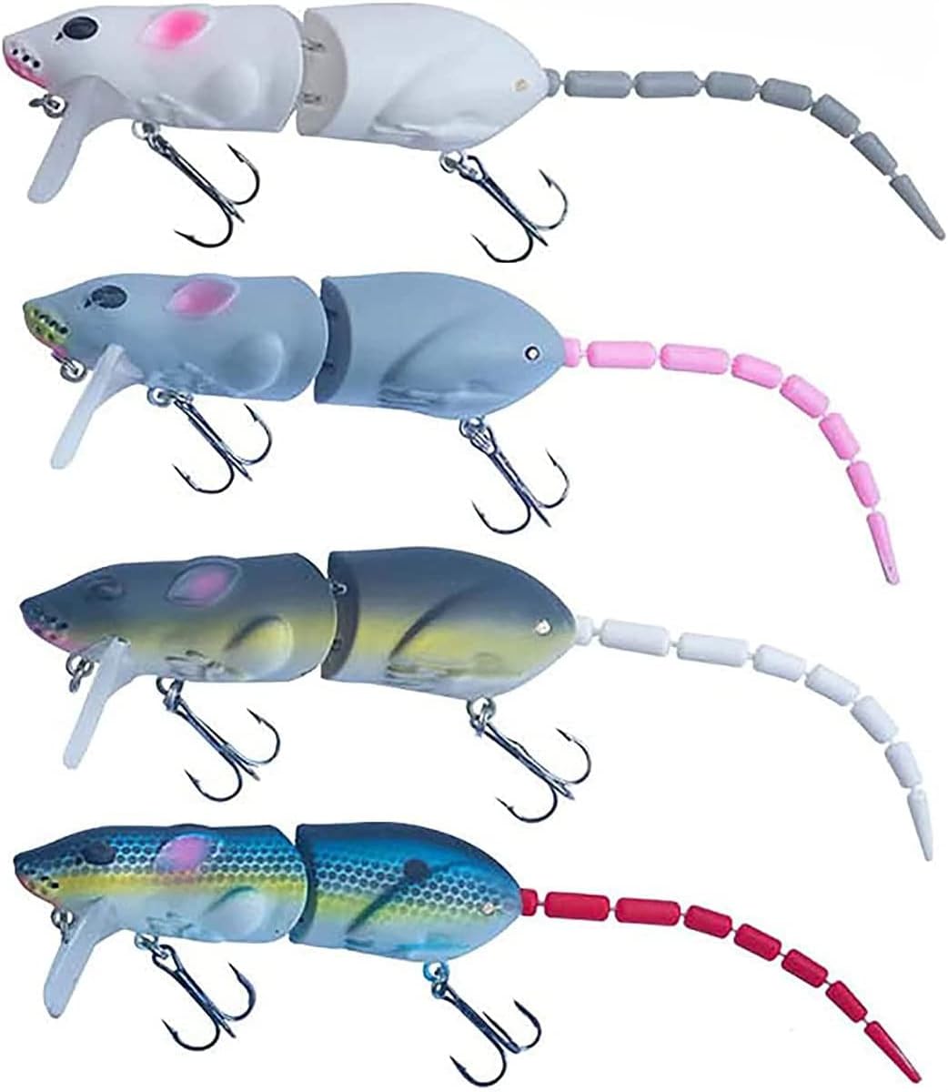LIKOSO 4Pcs Topwater Rat Baits Bass Fishing Lures Multi-Jointed Broken ...