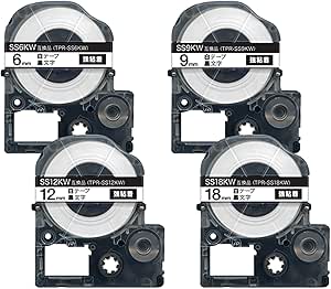 Amazon | キングジム用 テプラ PRO 互換 テープカートリッジ SS6KW SS9KW SS12KW SS18KW 4幅セット 6mm 9mm 12mm 18mm 白テープ 黒文字 ...