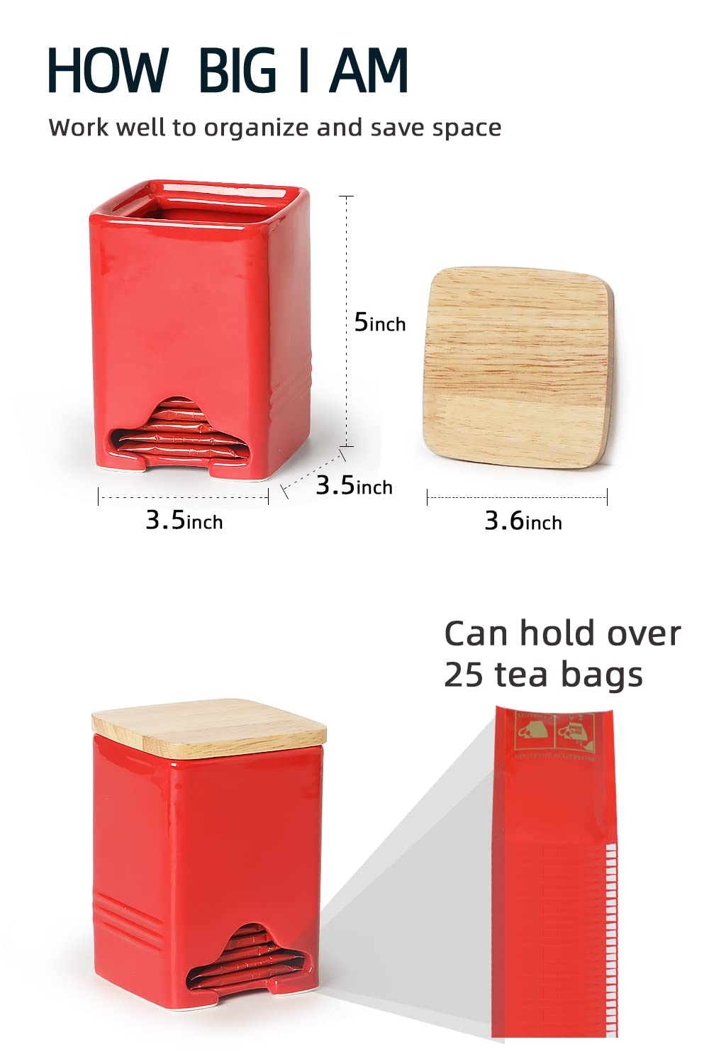 Red Tea Caddy Box Portland Ceramic Compost Caddy - Red Ceramic Tea ...