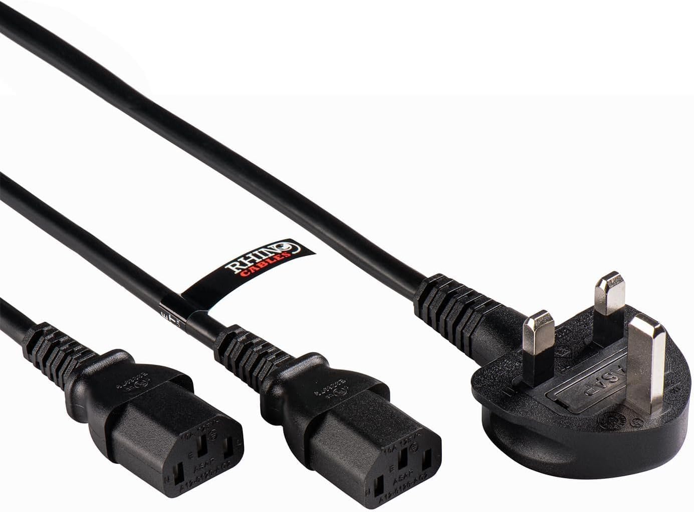 rhinocables IEC C13 Double Mains Splitter Cord Power Cable Lead with UK ...