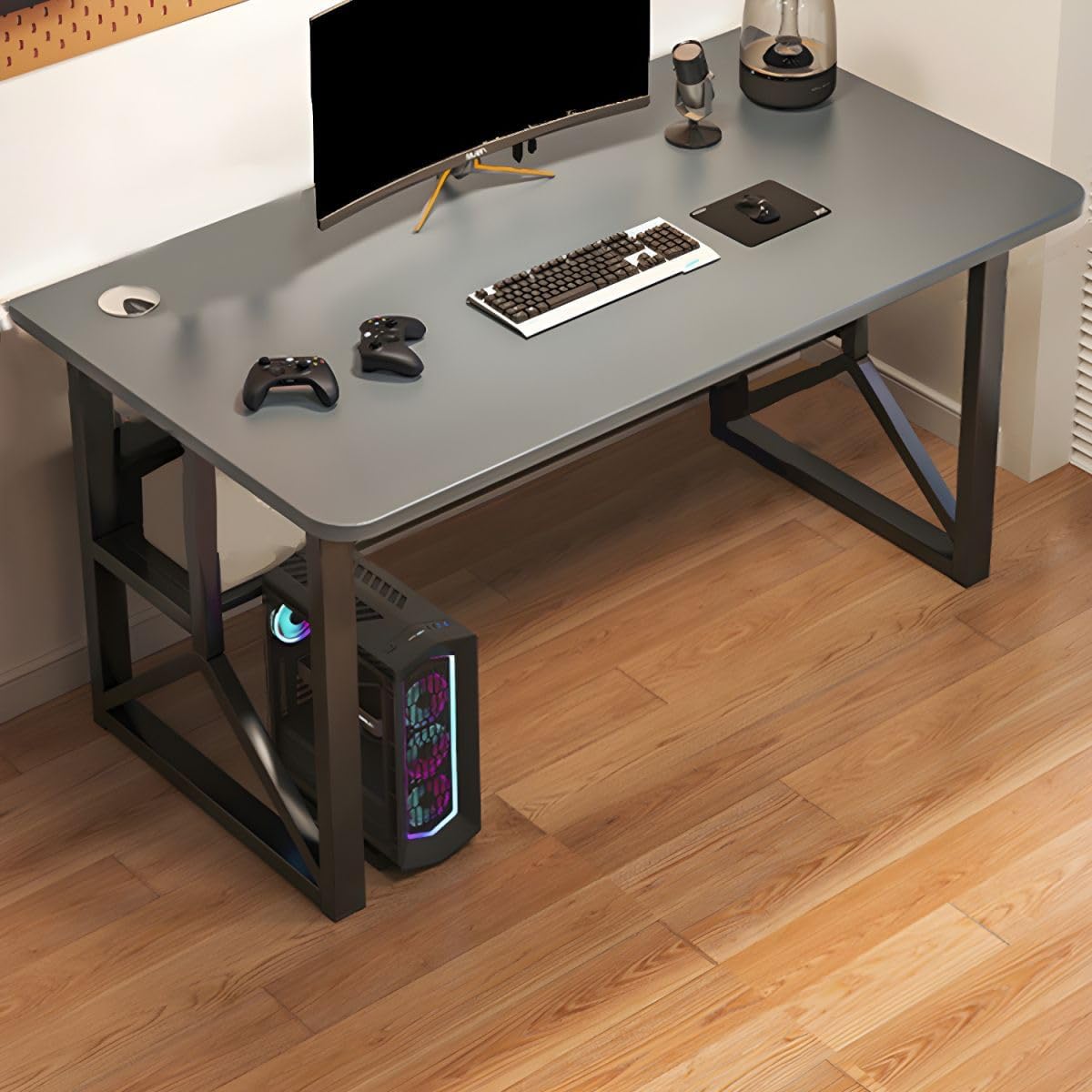 Amazon.com: KWOKING Wooden Rectangle Gaming Desk Computer Desk with ...
