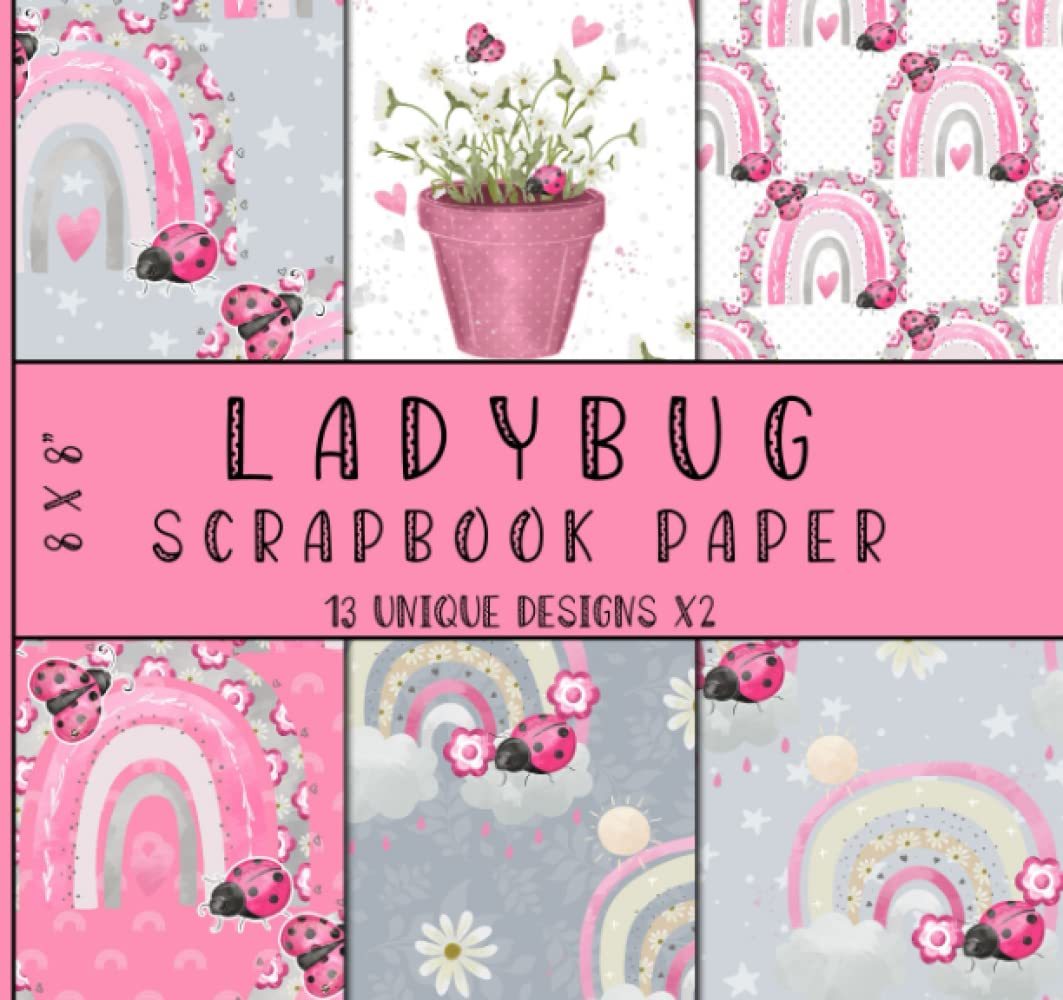 Ladybug Scrapbook Paper: Pink Rainbow Patterns, Crafting Supplies for ...