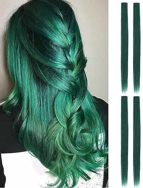 kerav Good Length Straight Dark Green Color Strick Hair Extension ...