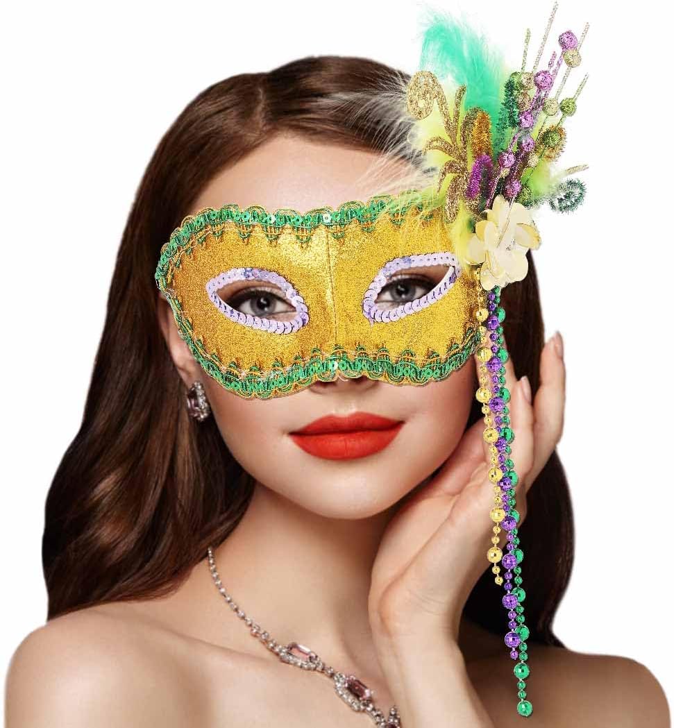 Amazon.com: Campsis Masquerade Mask Feather Mardi Gras Mask Tassel ...