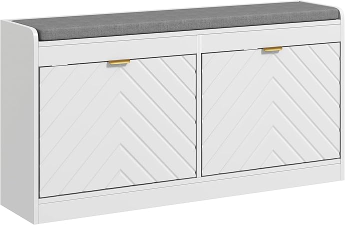 HOMCOM Shoe Storage Bench, Narrow Shoe Bench with 2 Flip Drawers ...