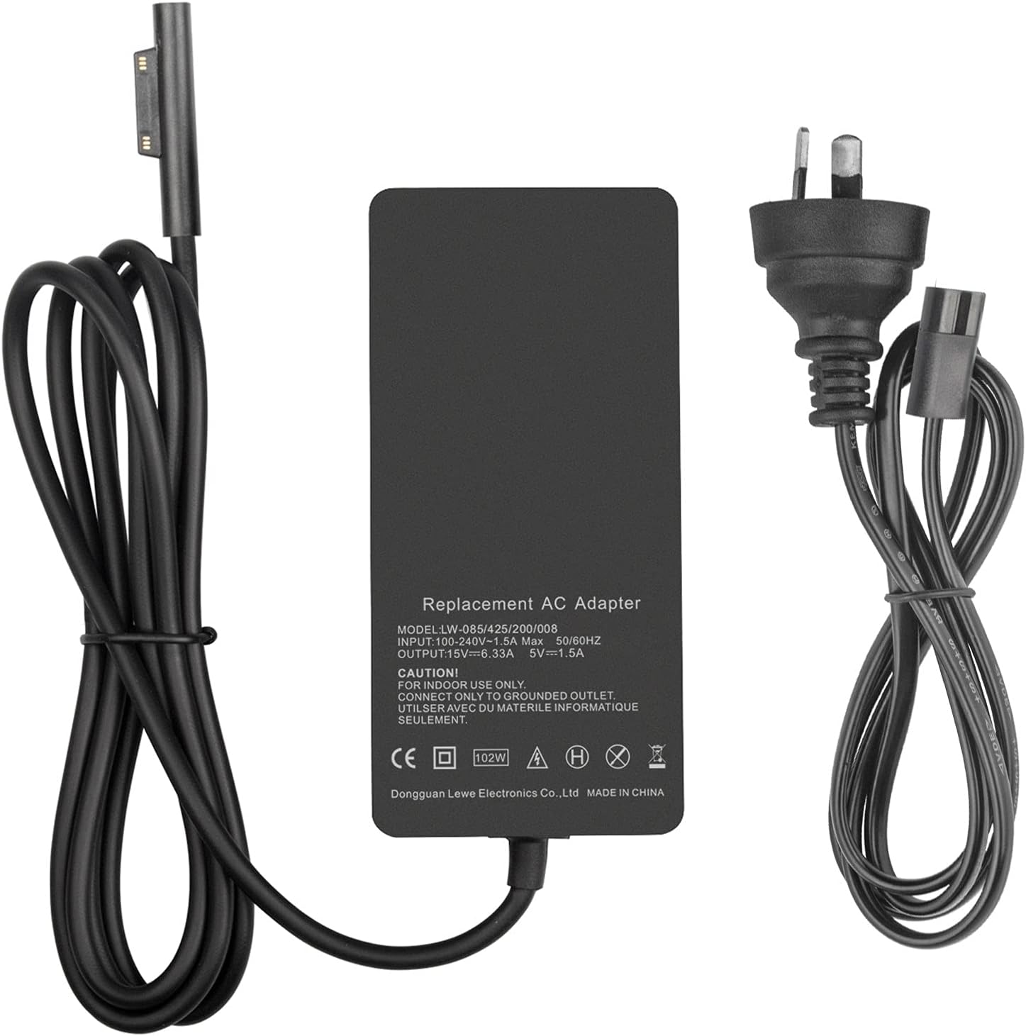 102W 15V 6.33A Surface Book 2 Charger Power Adapter for Surface Pro X ...