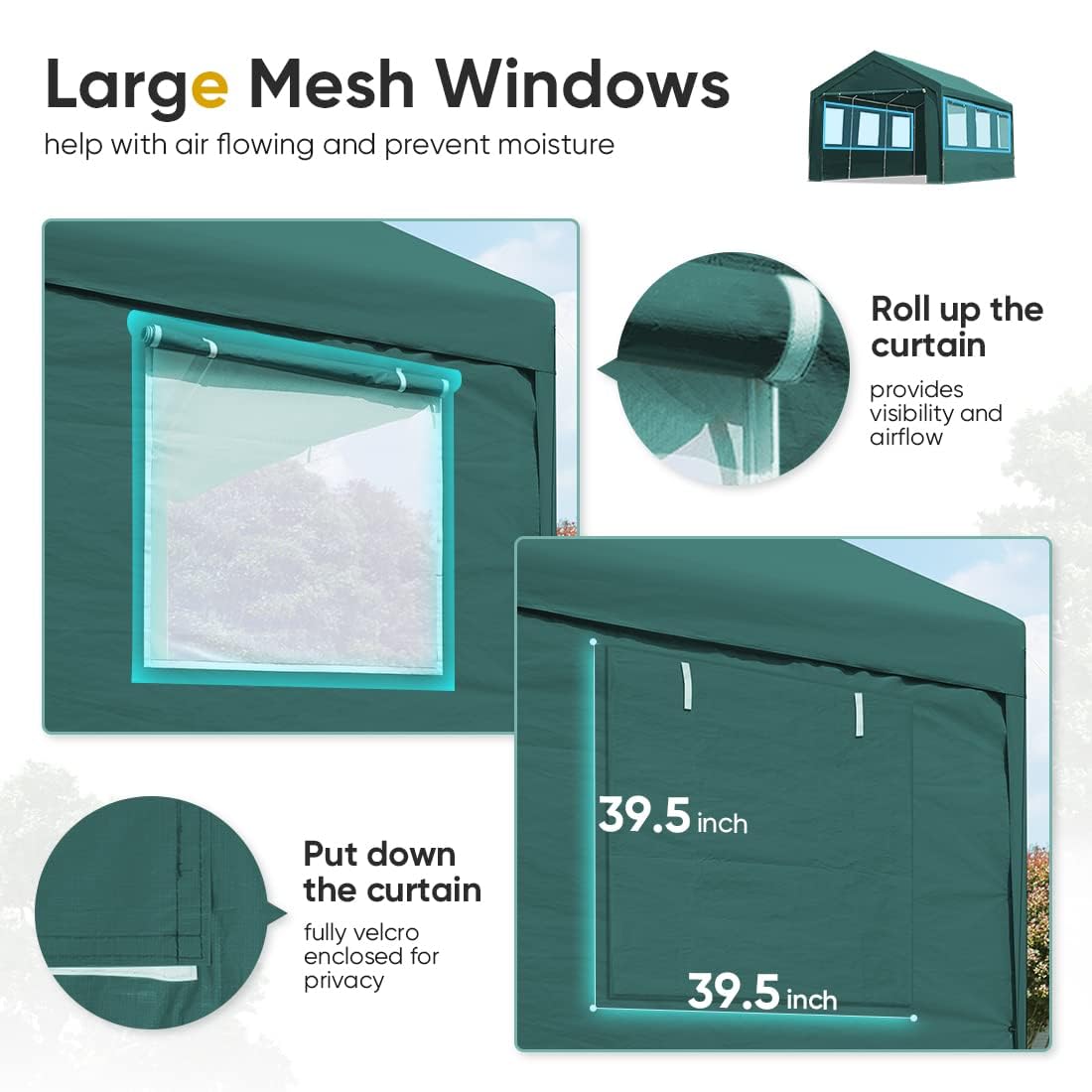 ADVANCE OUTDOOR 10x20 ft Heavy Duty Adjustable Carport with 6 Roll-up ...