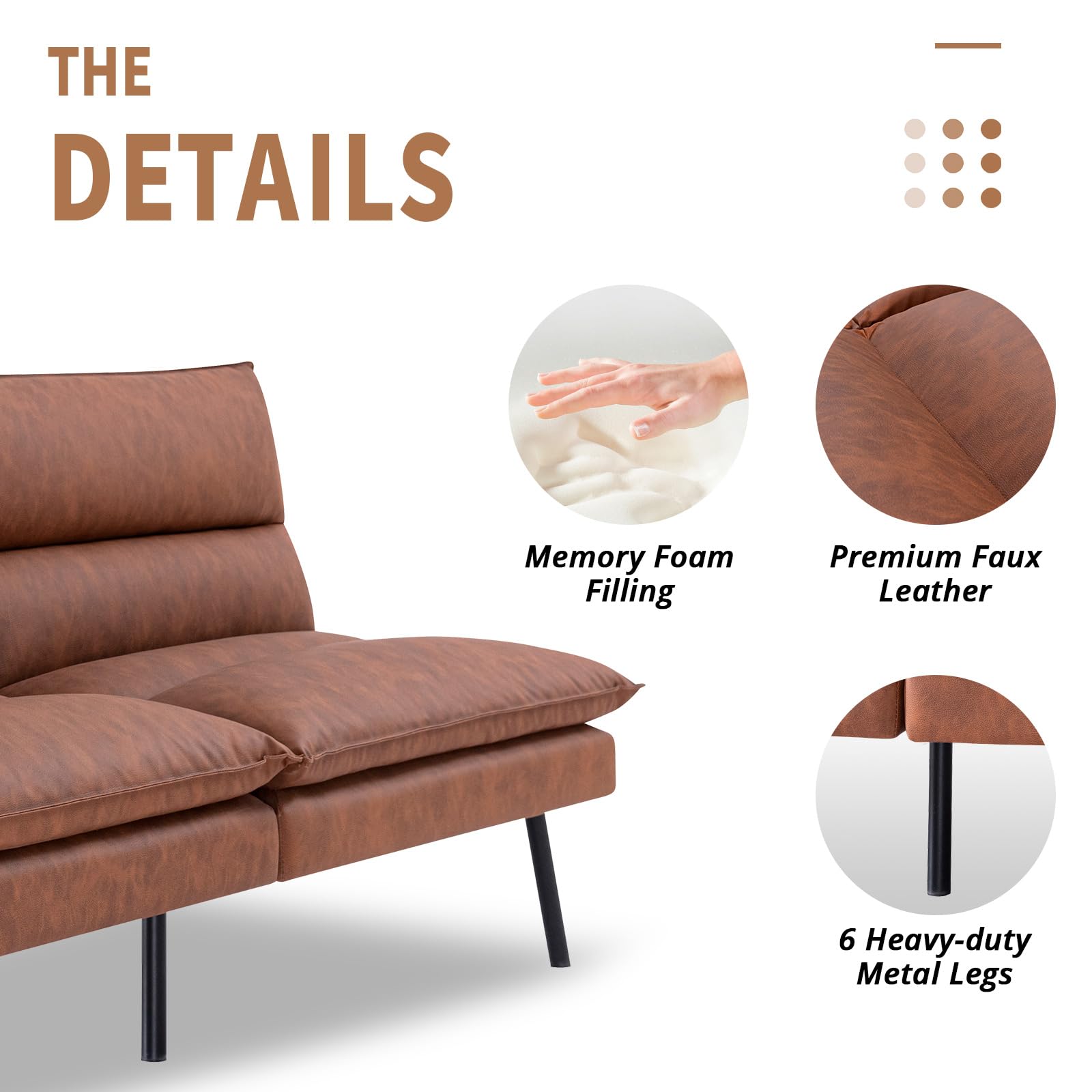 Snapklik.com : Futon Sofa Bed, Modern Convertible Armless Sleeper Couch ...