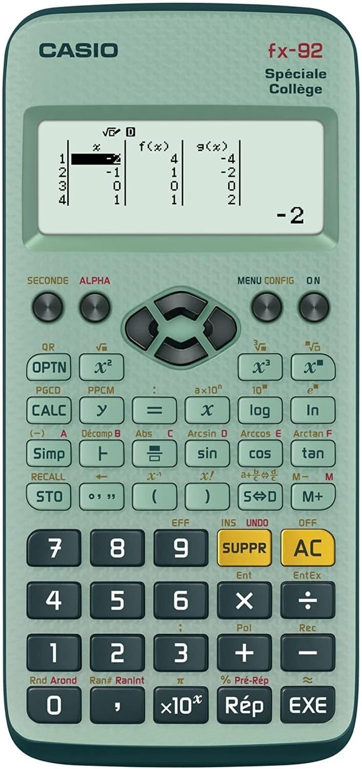 Casio FX92 College 2D+ Poche Calculatrice Scientifique Vert ...