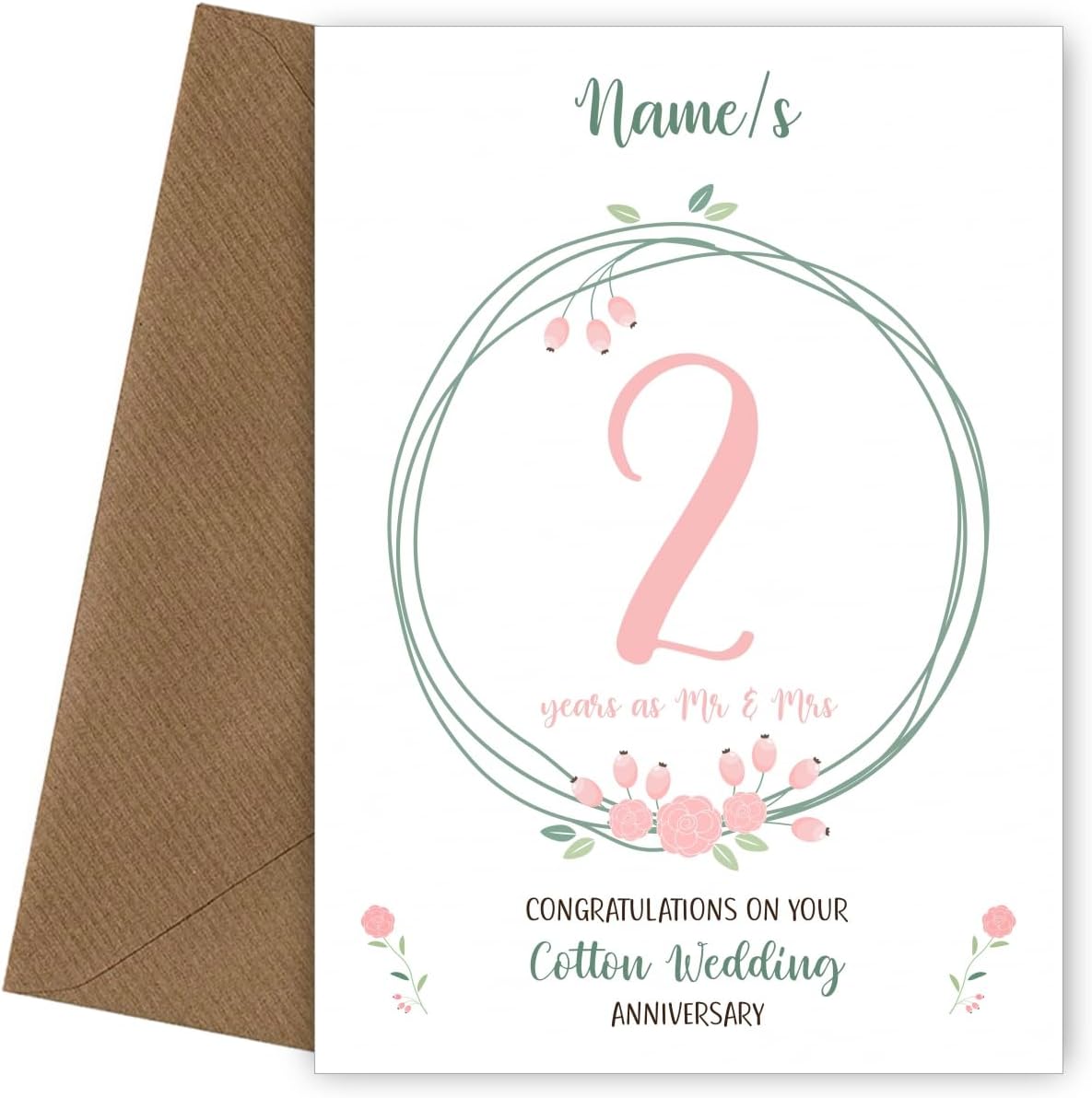 Personalised Cotton 2nd Anniversary Card for Couples Wife or Husband ...