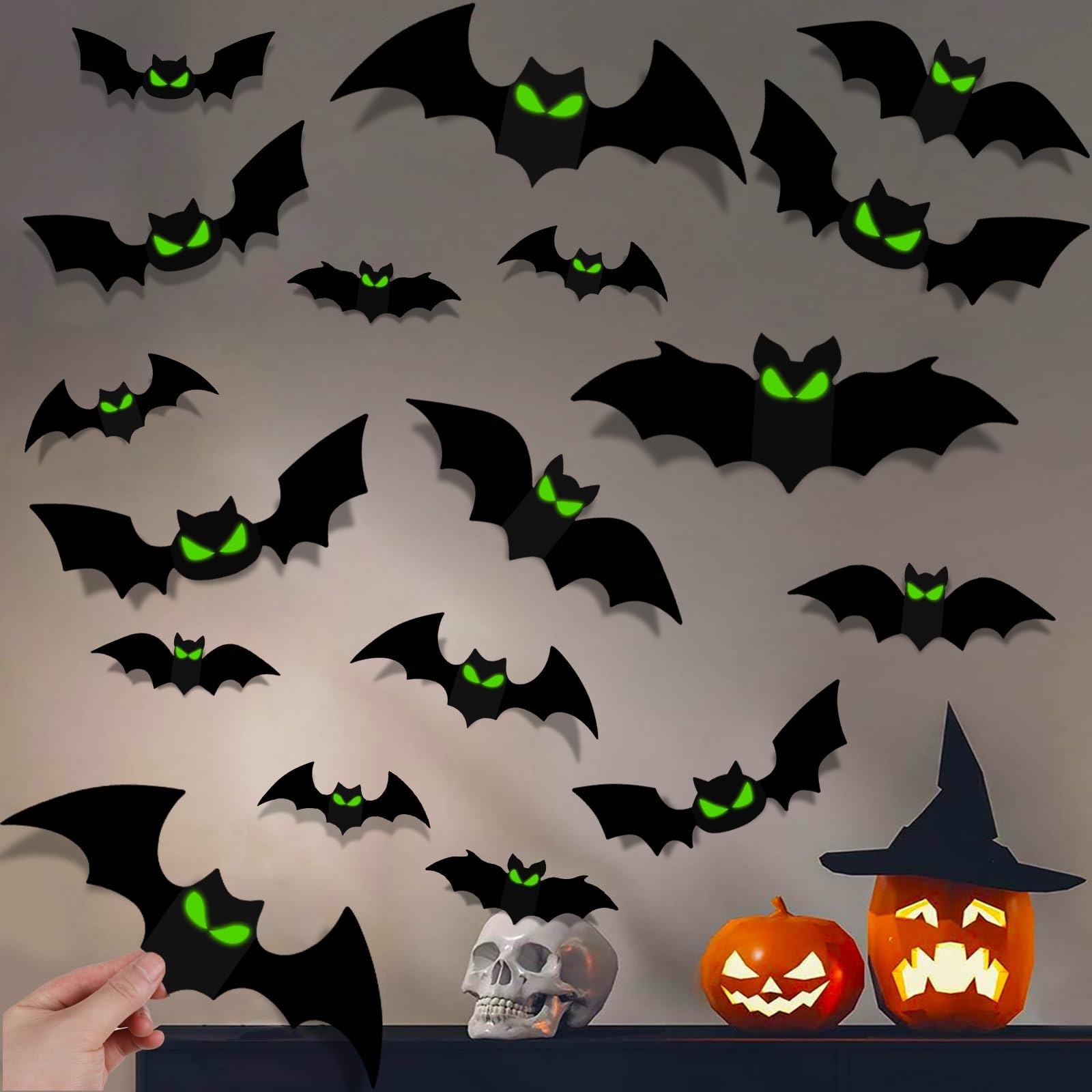 Amazon.com: Dazzle Bright 36 Pcs LED Halloween 3D Bats Decorations Wall ...