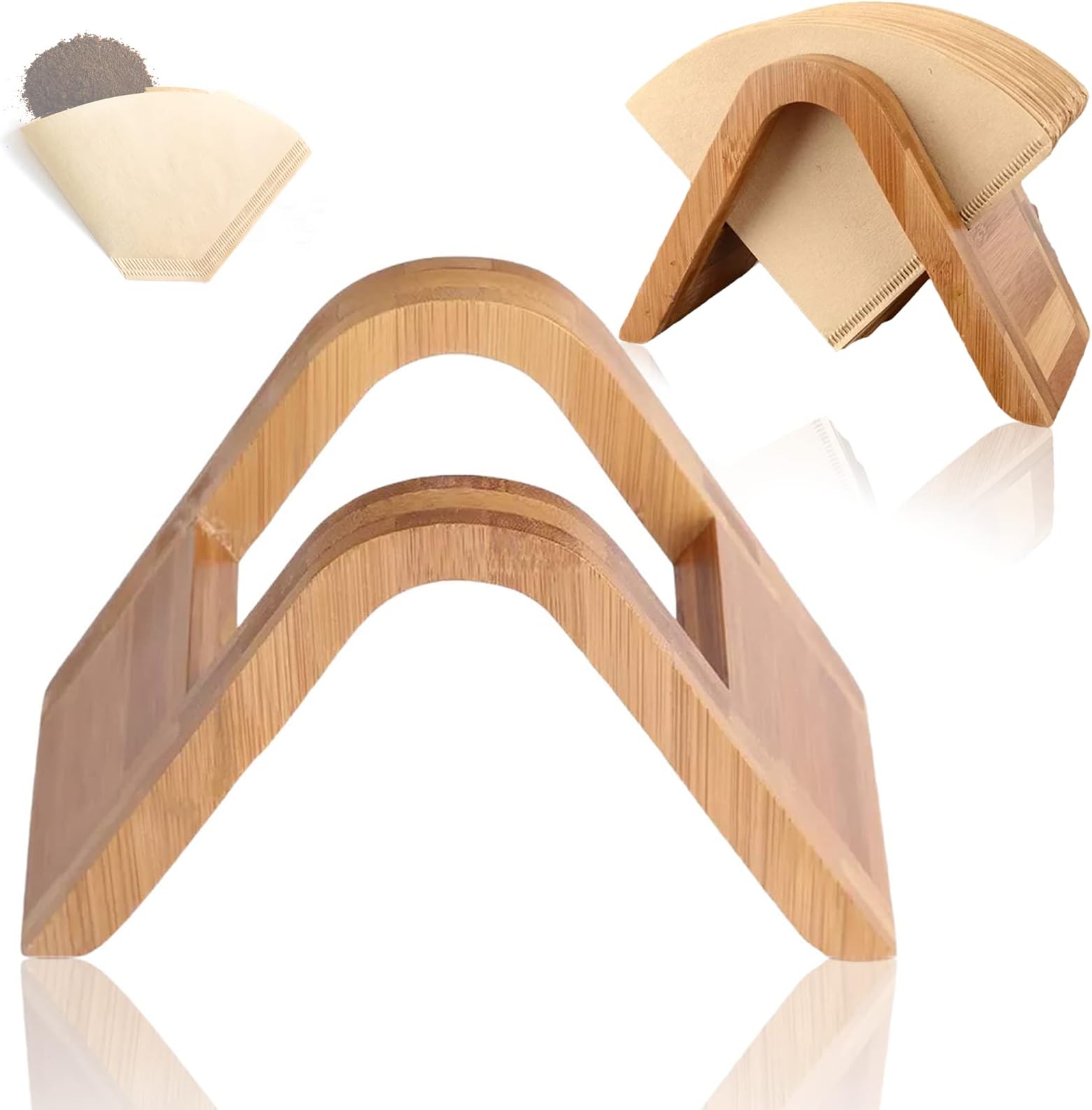 Relaxdays Kaffeefilterhalter, Bambus, für Größe 2 & 4, stehende ...