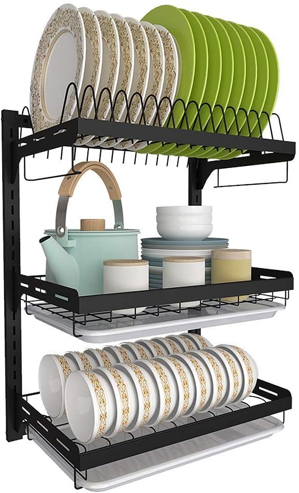 Amazon.com: 3-Layer Wall-Mounted Dish Rack Nordic Style 201 Stainless ...