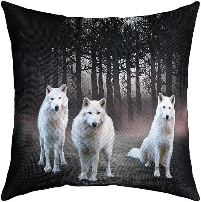 Amazon.com: Feelyou White Wolf Throw Pillow Covers for Couch Sofa Bed, Set of 4 Wolves Howling ...