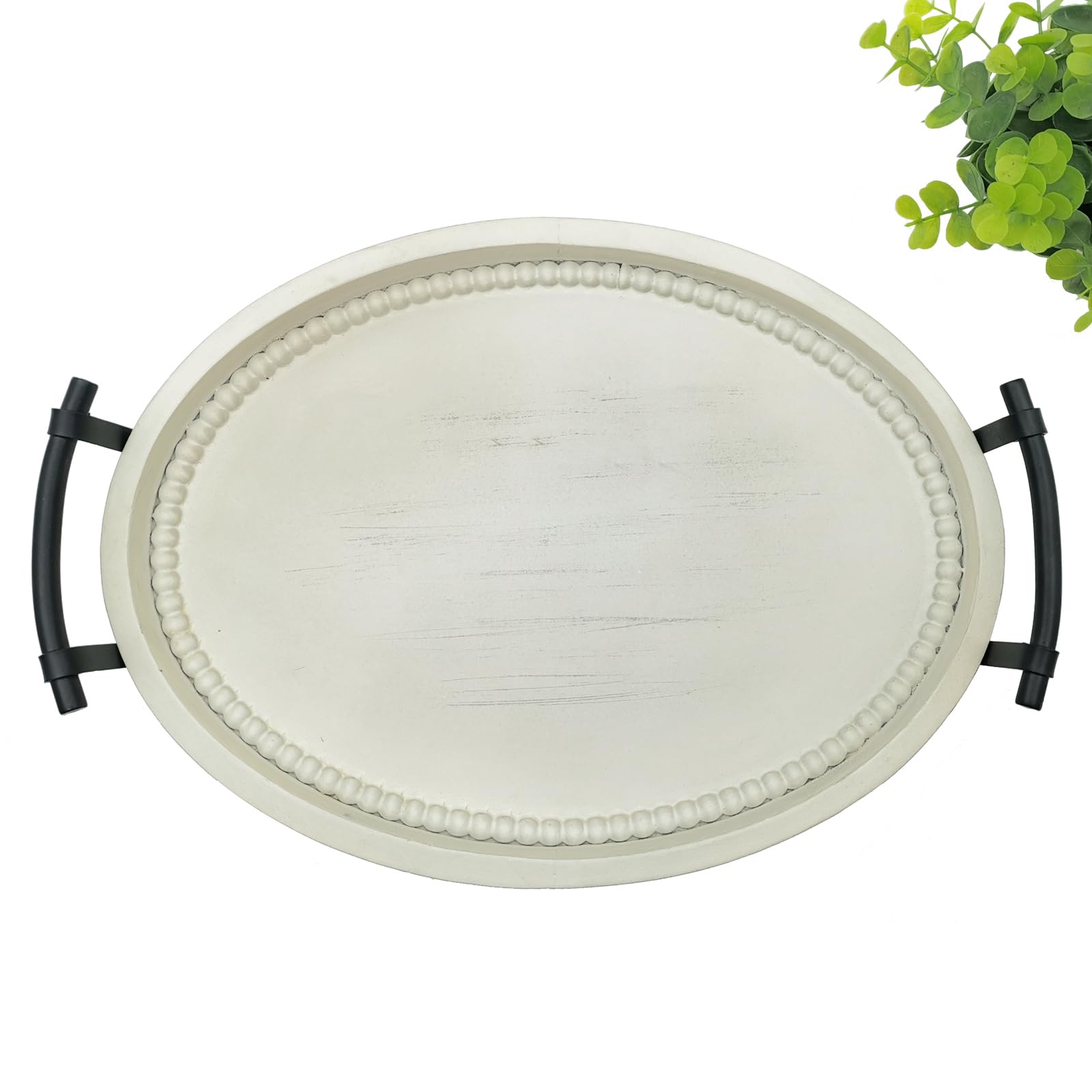 Oval Rustic Wooden Decorative Tray, Serving Tray with Metal Handles ...