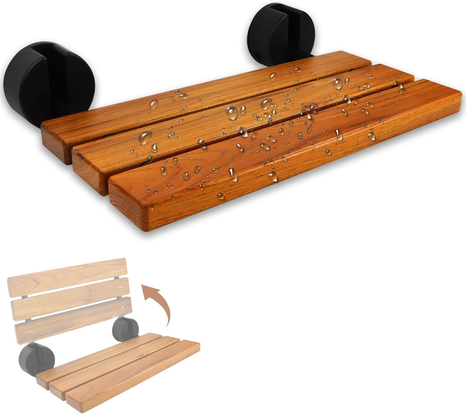 Amazon.com: 20 Inch Wall Mounted Shower Bench, Folding Teak Shower Seat ...