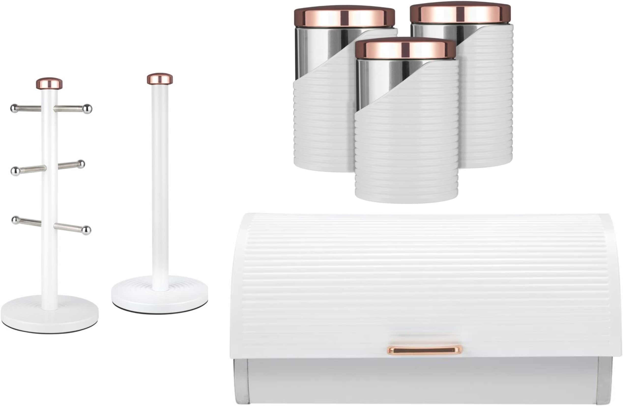 Tower Linear Bread Bin, Tea Coffee Sugar Canisters, Mug Tree & Towel ...