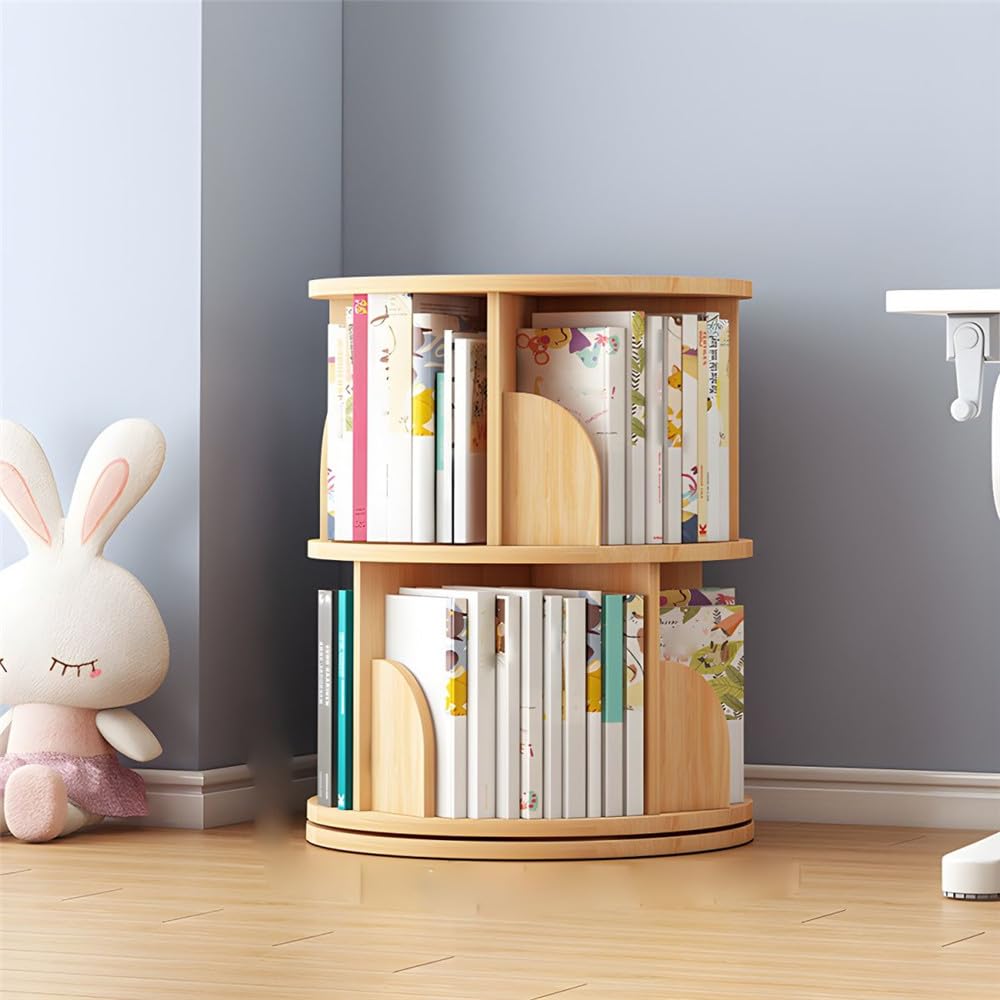 Amazon.com: NIUYAO Round Rotating Bookcase 360 Degrees Solid Wood ...