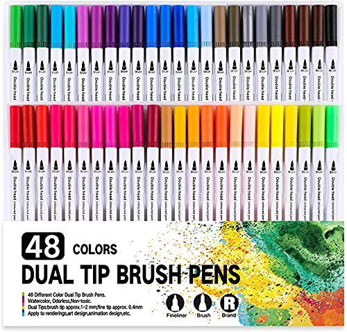 Schmidt 48 Art Markers Dual Tips Coloring Brush Fineliner Color Water ...
