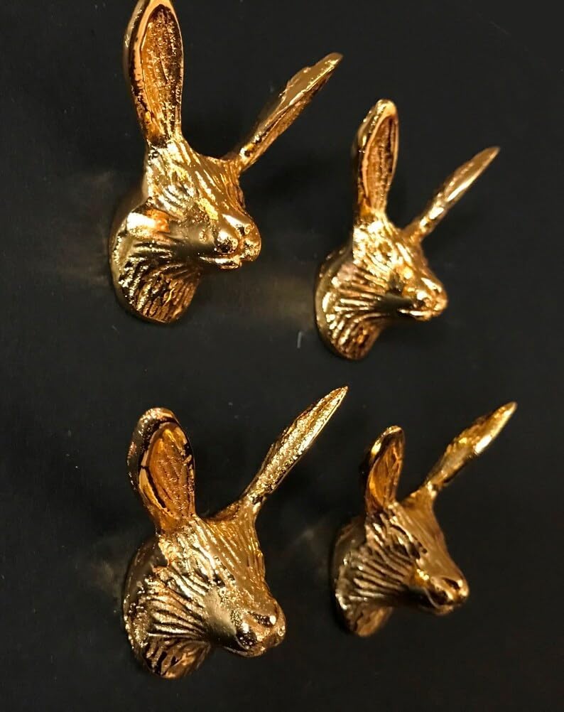 KRISHNA HANDICRAFTS Golden/Antique Brass Rabbit Cupboard Door Handles ...