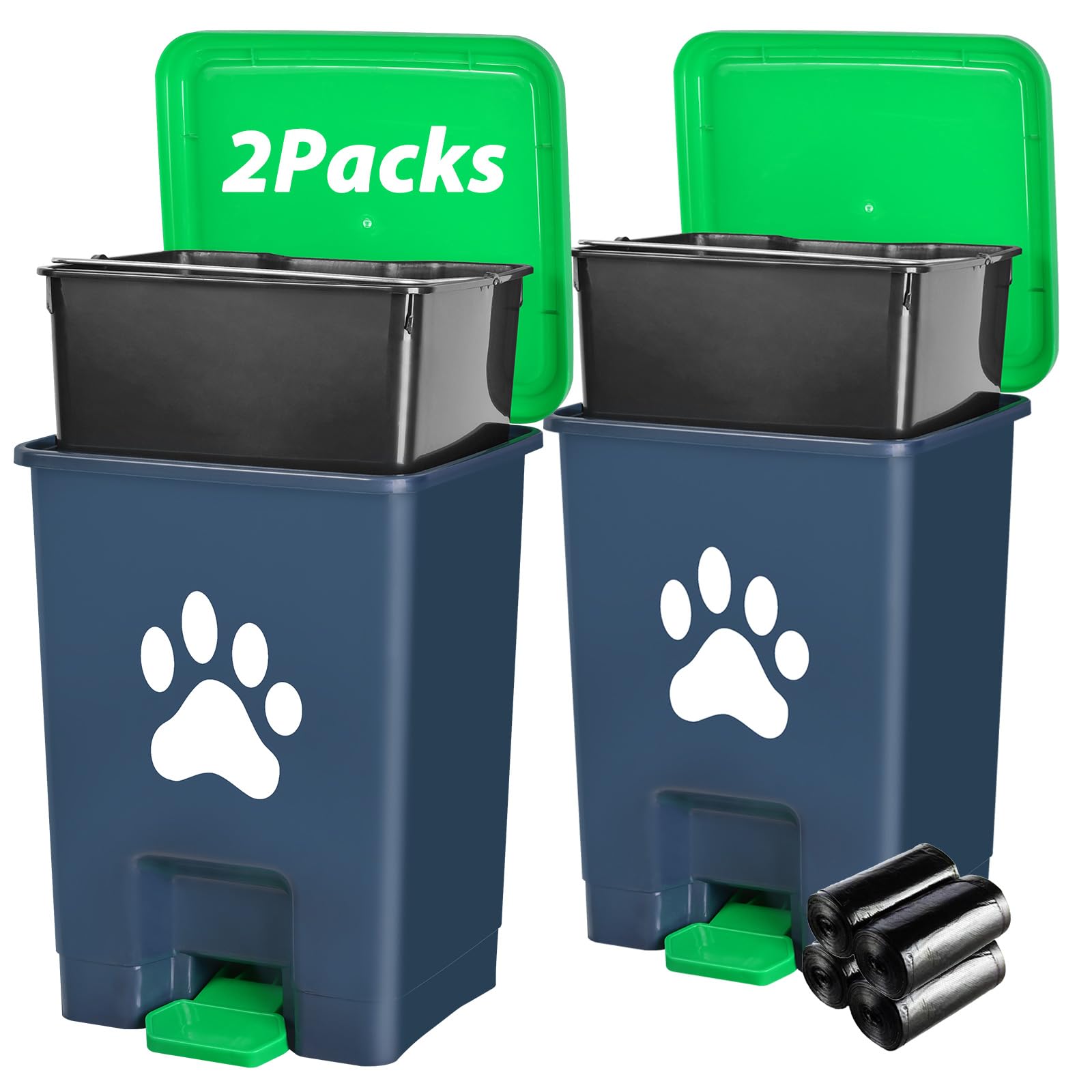 tebiete 2Packs Dog Poop Trash Can, Pet Waste Station with Green Lids ...