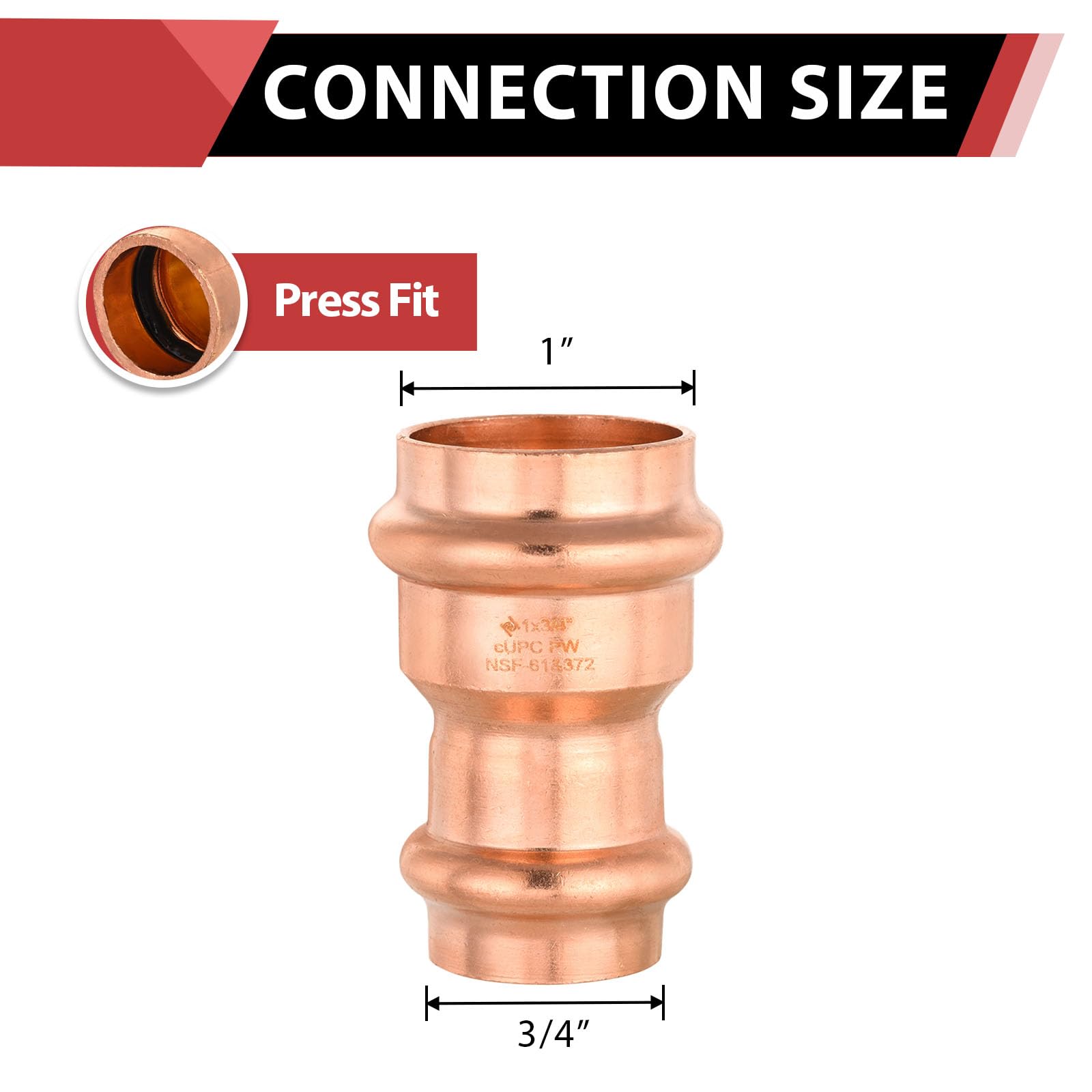 Snapklik.com : (Pack Of 10) EFIELD 1" X 3/4" Copper Press Fit Coupling ...