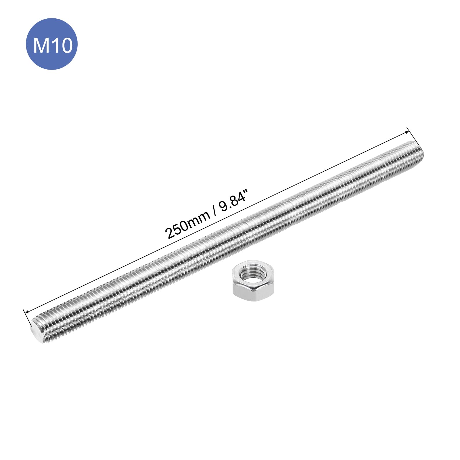 10 Pack M4 X 110mm Fully Threaded Rod 304 Stainless Steel Right Hand ...