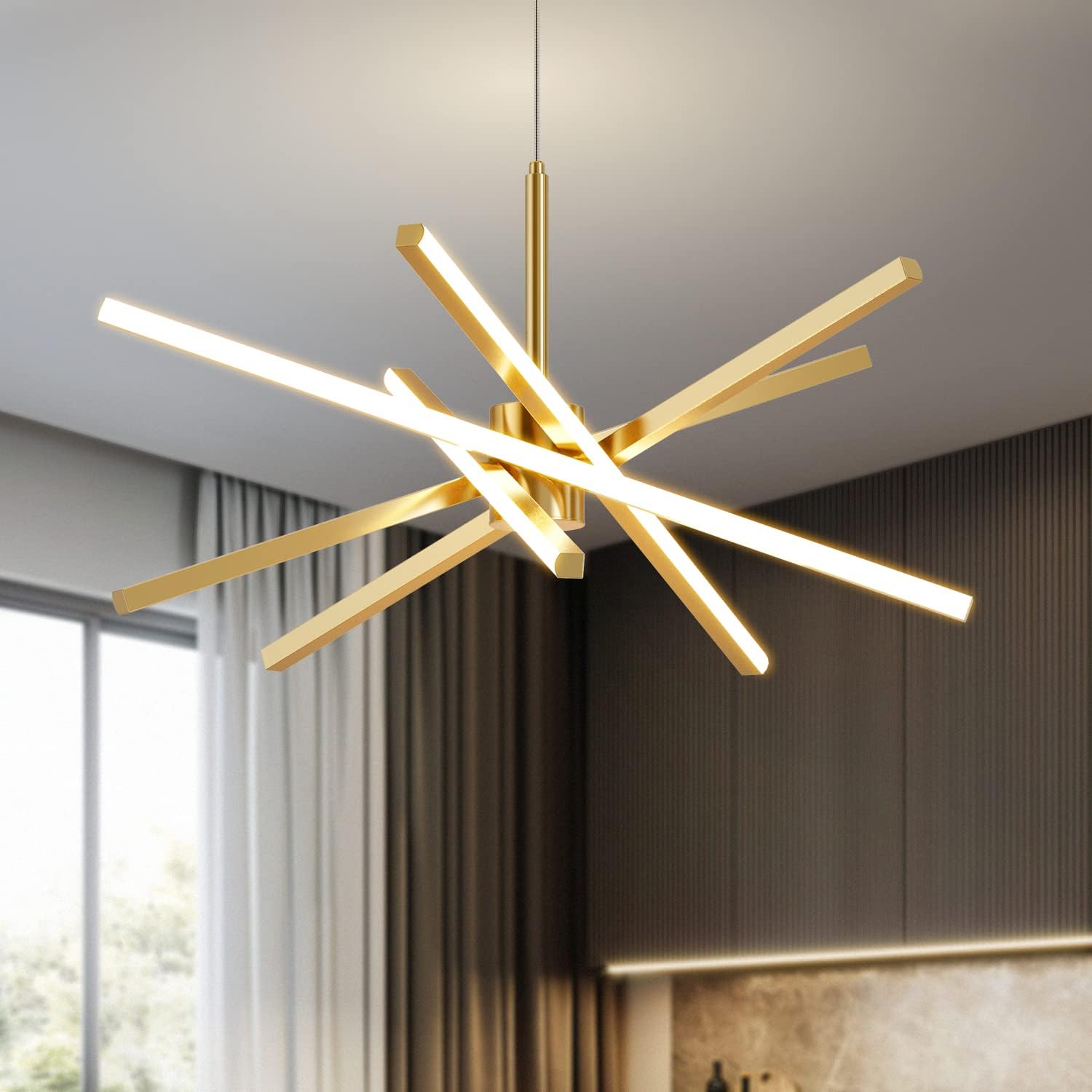 Modern Sputnik Chandelier Ceiling 82W LED Gold Pendant Light Embedded ...