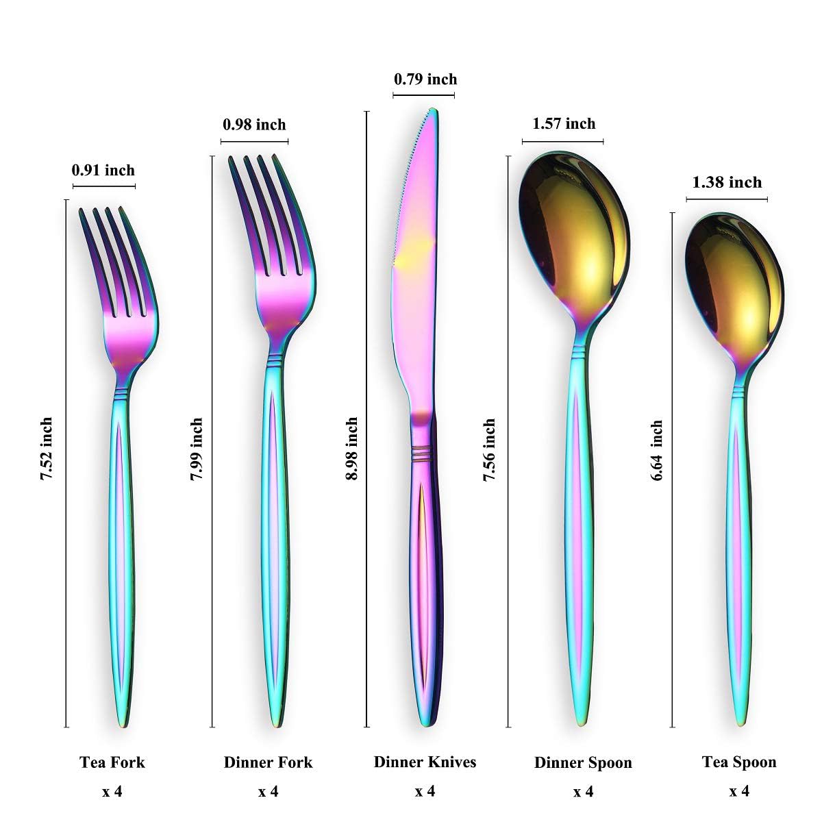 Snapklik.com : Rainbow Flatware Set 20 Pieces, Stainless Steel Colorful ...