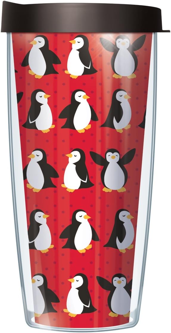 Amazon.com: Signature Tumblers Playful Penguins Wrap on Red 16 Ounce ...